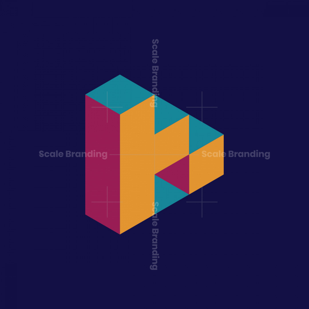 Letter "h" 3D Isometric Pyramid Logo | Scalebranding