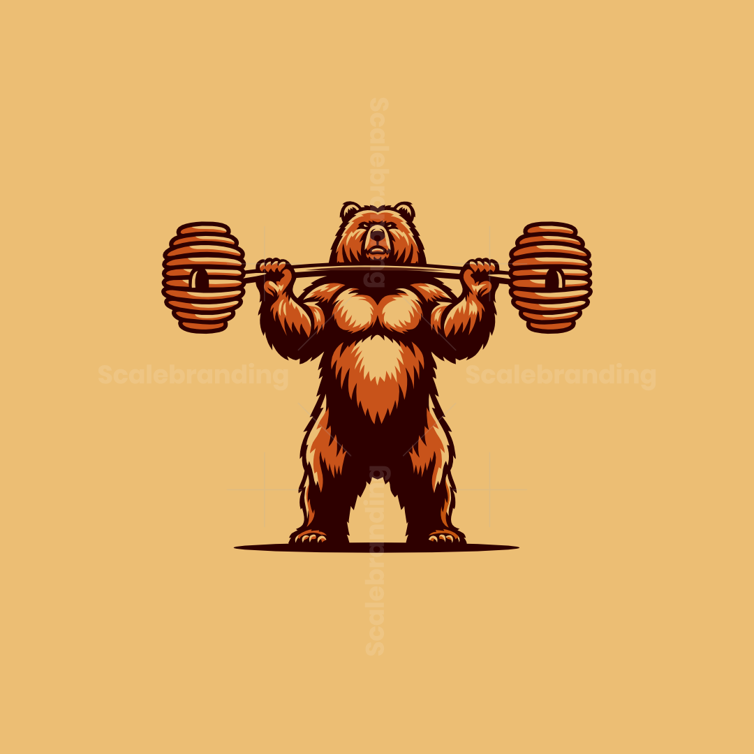 Strongman Bear Lifting A Honey Barbell Logo | Scalebranding