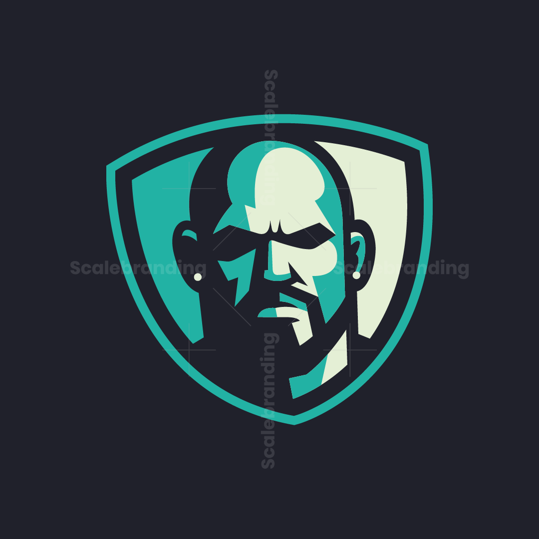 Bald Bearded Bodyguard Shield Logo | Scalebranding