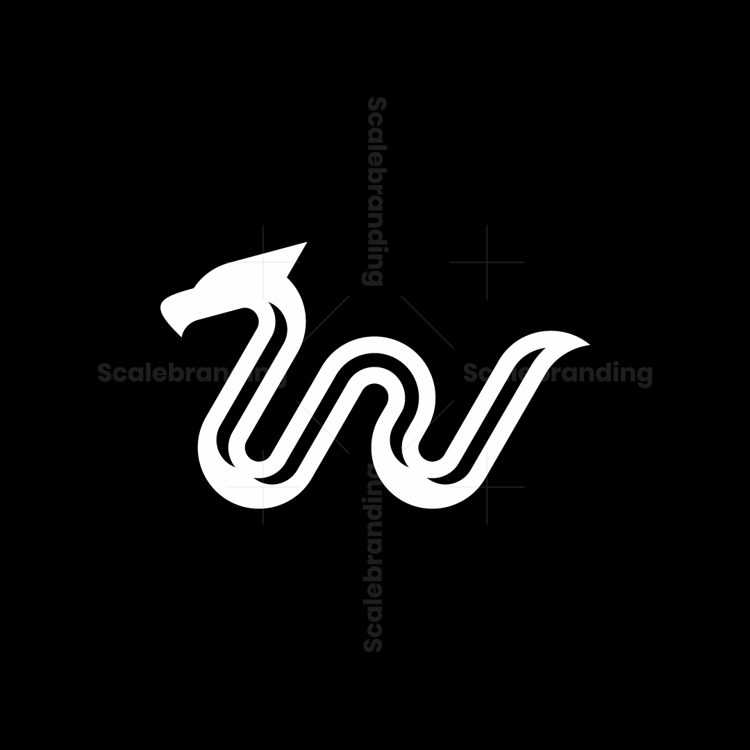 Minimalist White Dragon W Letter Logo | Scalebranding