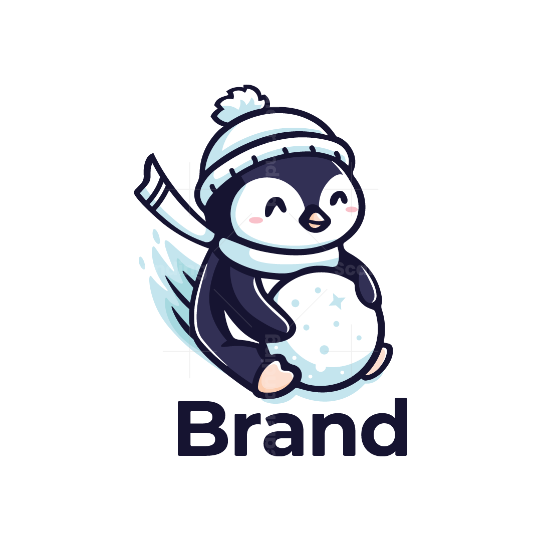 Sliding Penguin and Snowball Logo | Scalebranding