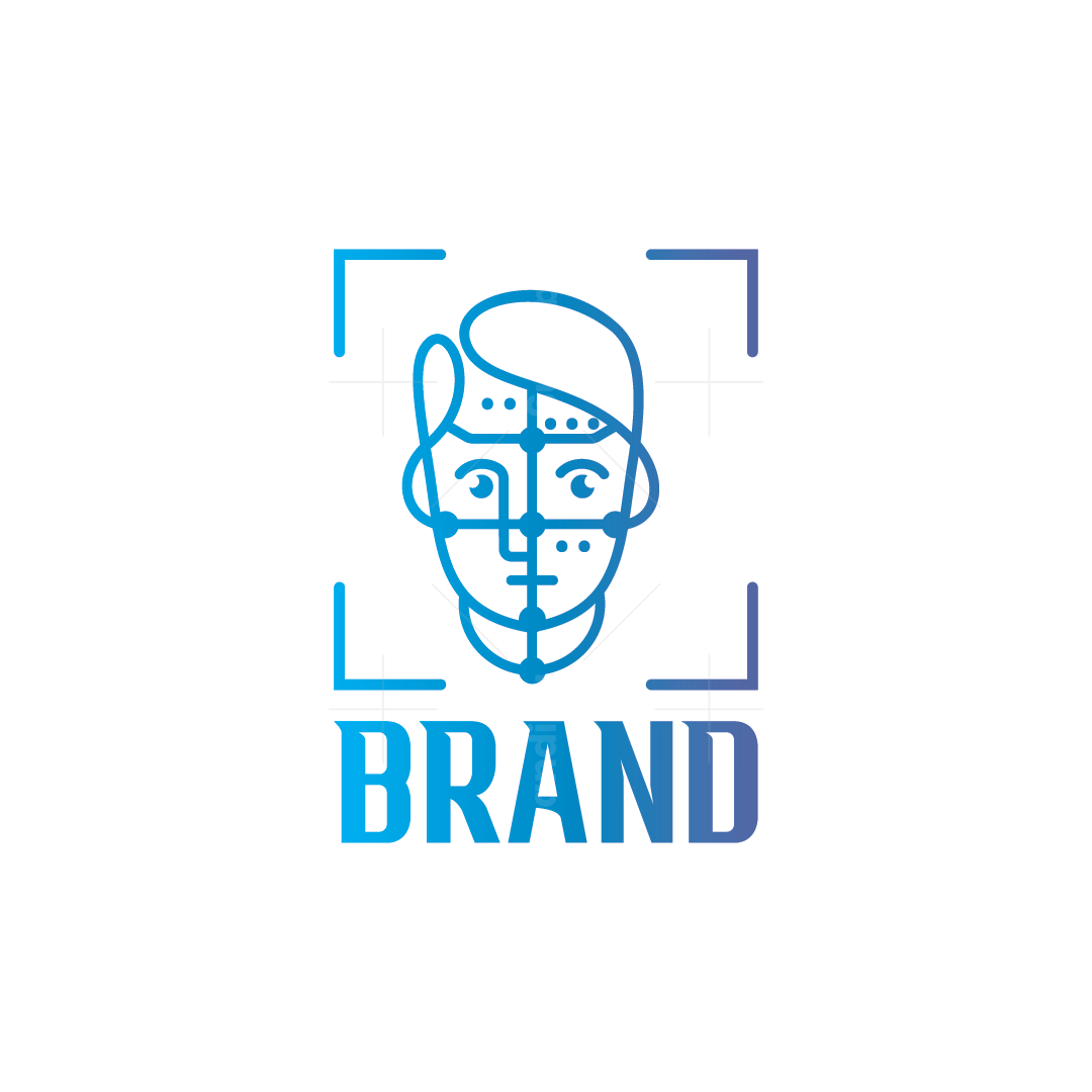 Biometric Face ID Blue Outline Logo | Scalebranding