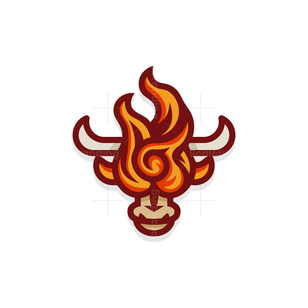 Bull On Fire Logo Barbecue Logo Mit Einer Kuh Schädel Und Gekreuzten
