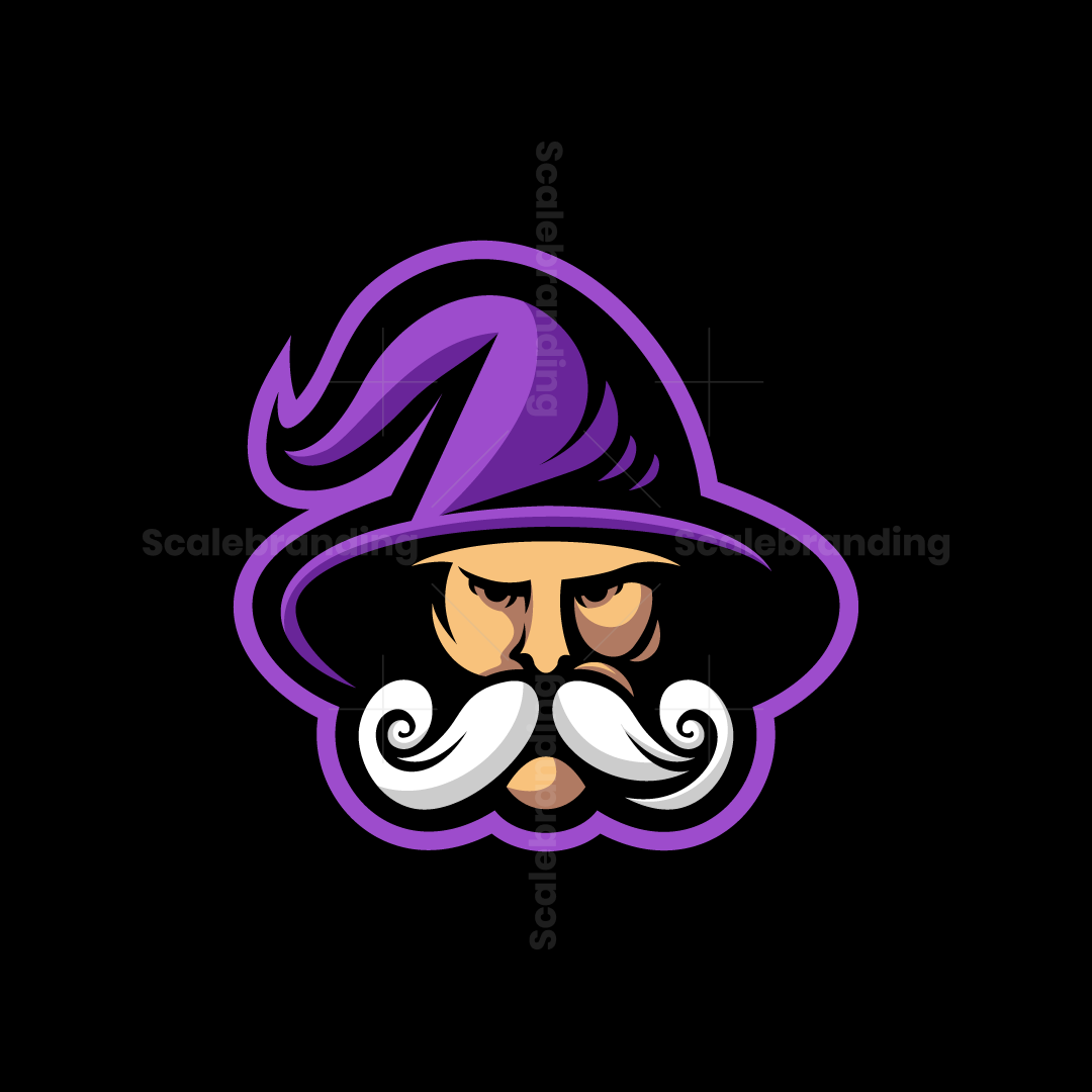 Curved Mustache Wizard Head logo | Scalebranding