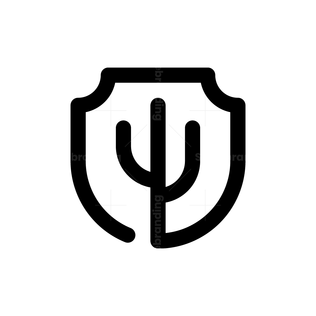 Cactus Shield Monoline Simple Logo | Scalebranding