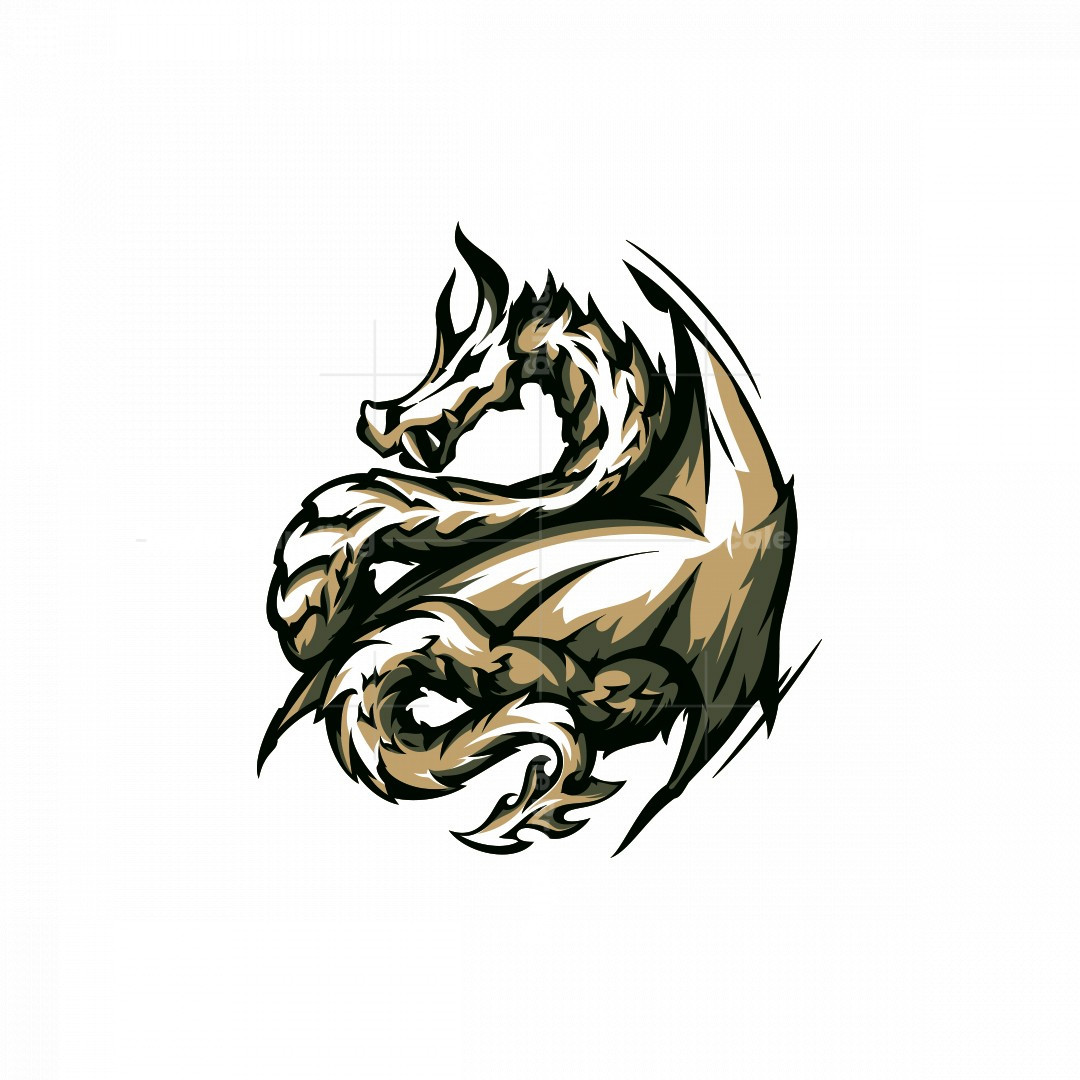 Fierce Winged Golden Dragon Logo | Scalebranding