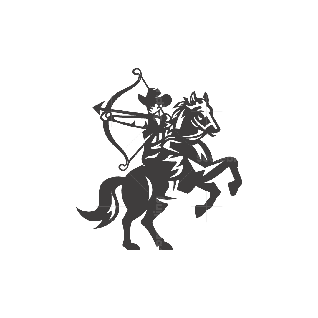 Cowboy with Crossbow Riding Horse Logo Design | Scalebranding