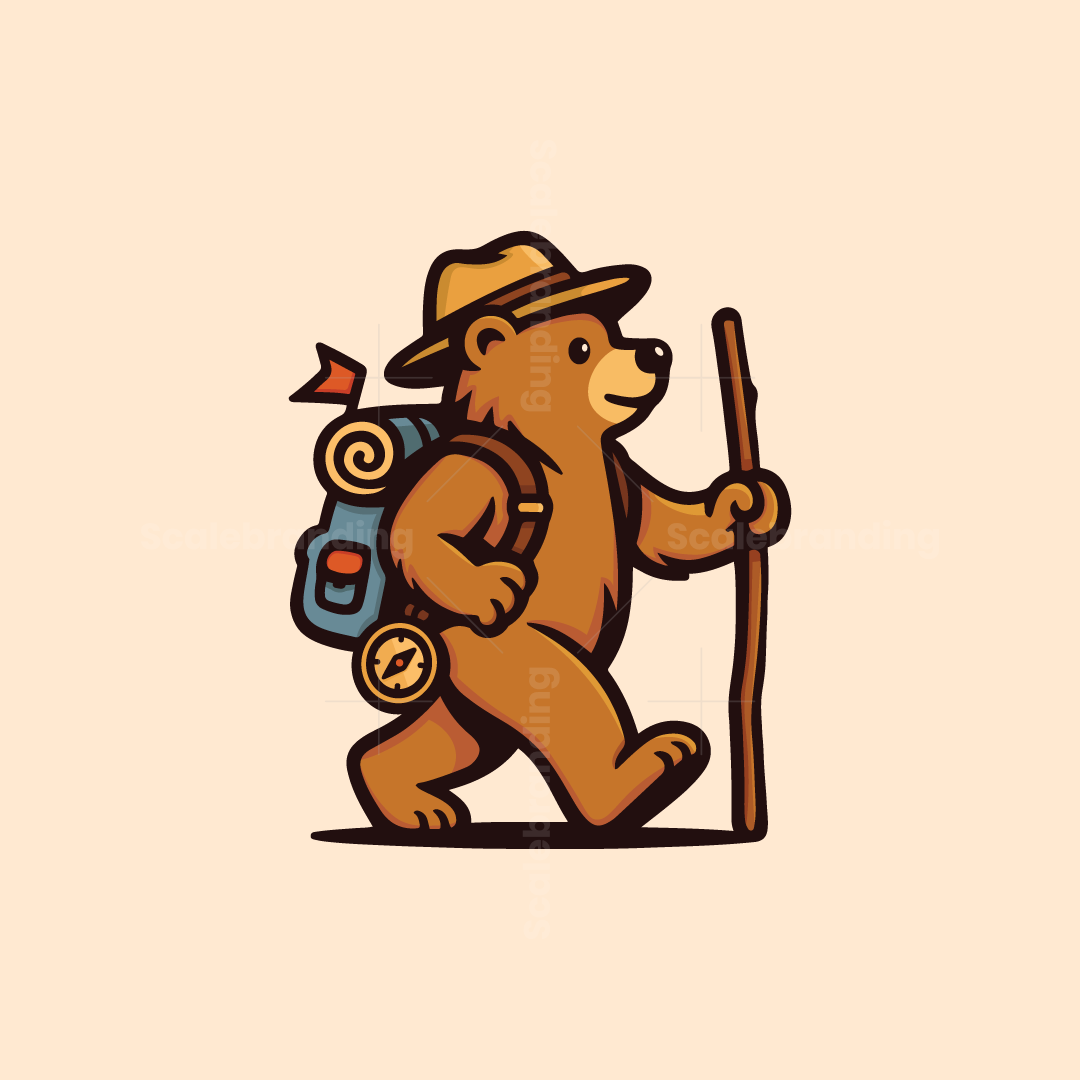 Explorer Bear Traveling with Backpack logo | Scalebranding