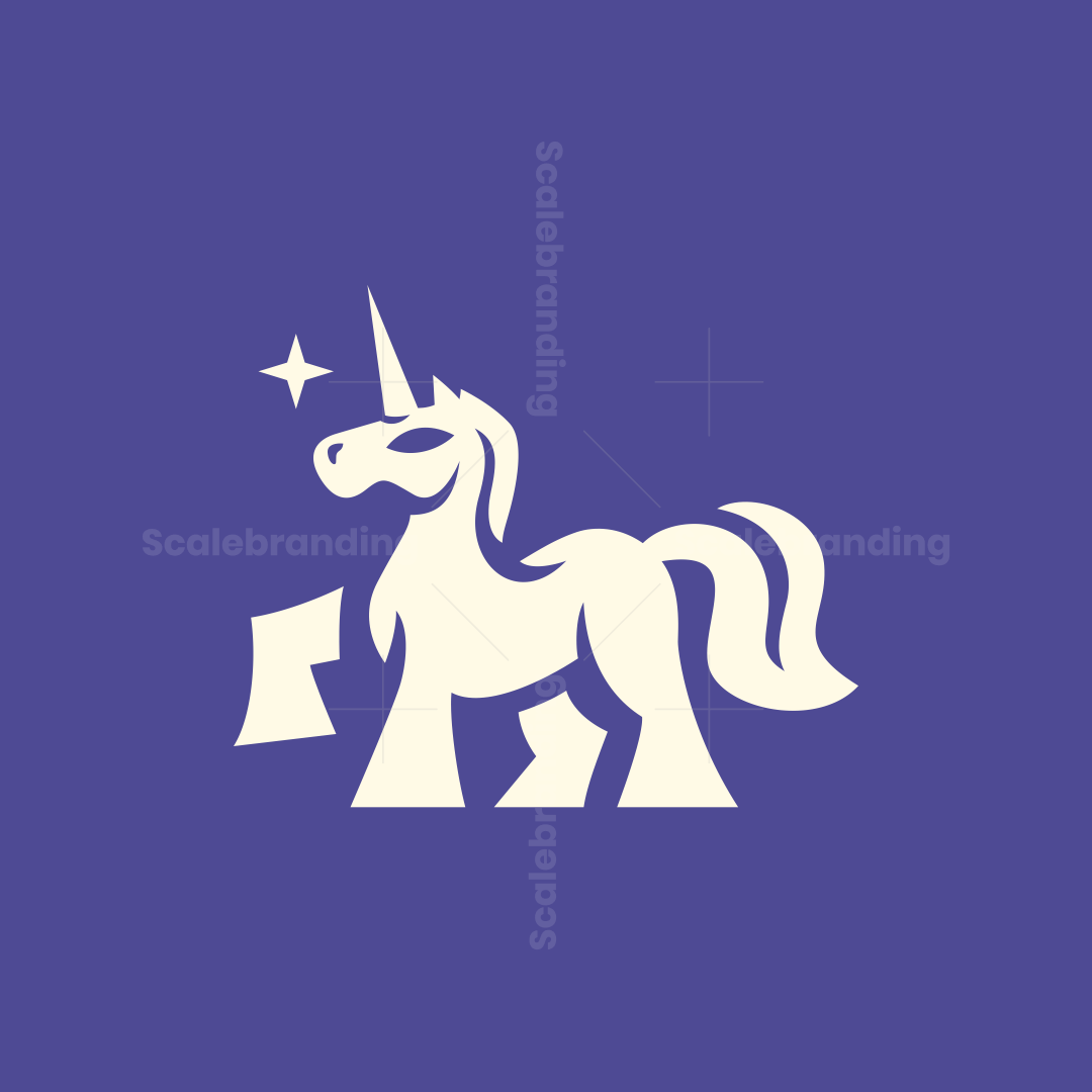 Cute Unicorn Logo With Raised Hoof And Long Horn | Scalebranding