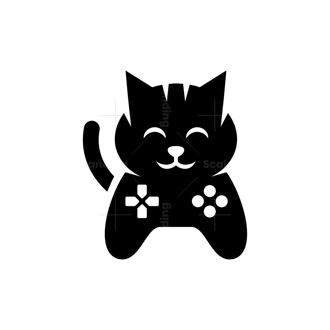 Game Playing Cat Logo Gaming Black Cat Logo | Scalebranding