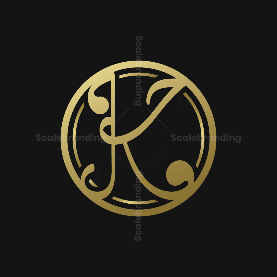 Golden Stylish Script Letter K Logo | Scalebranding