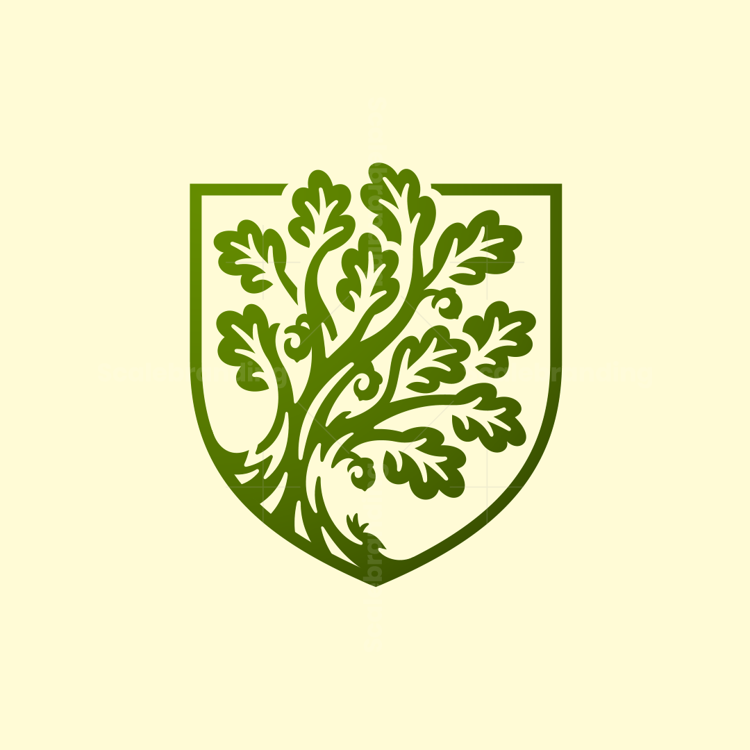 Golden Brown Oak Tree Shield Logo | Scalebranding