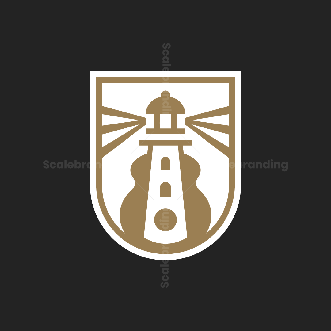 Guitar Lighthouse Shield Emblem Logo | Scalebranding