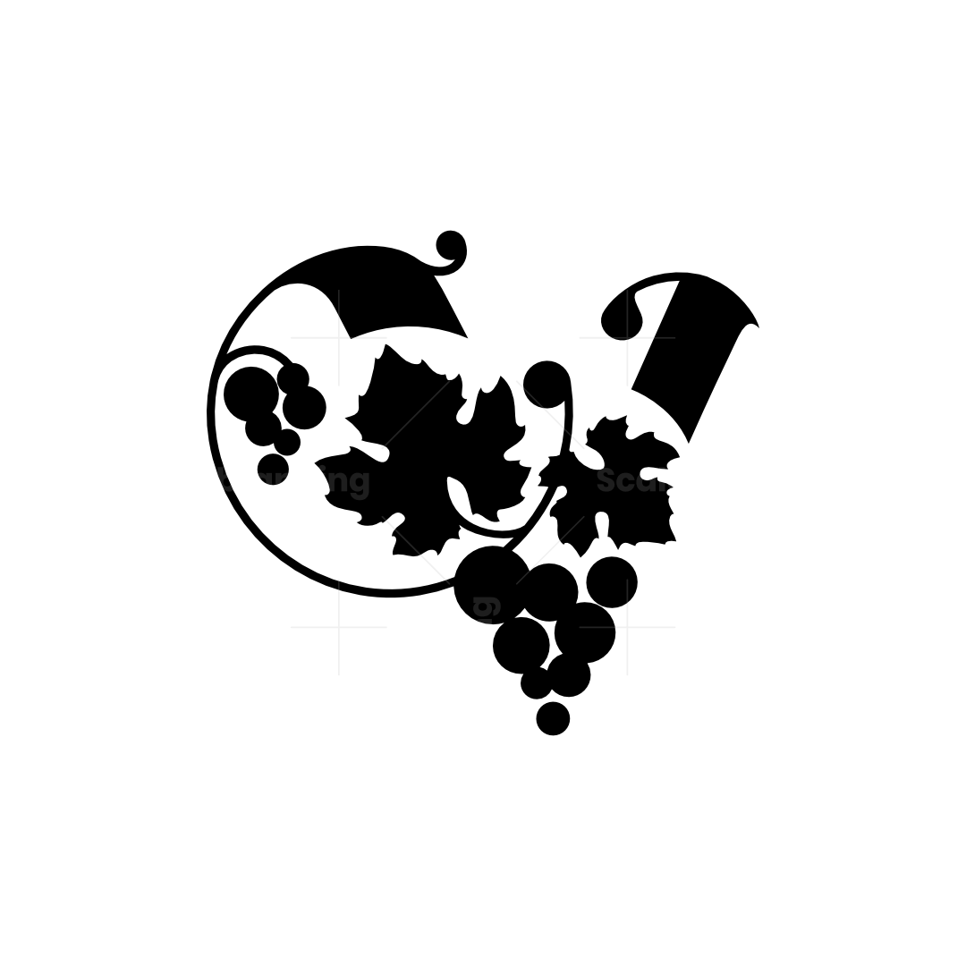 Letter V Grapes and Vine Leaves Monogram Logo | Scalebranding