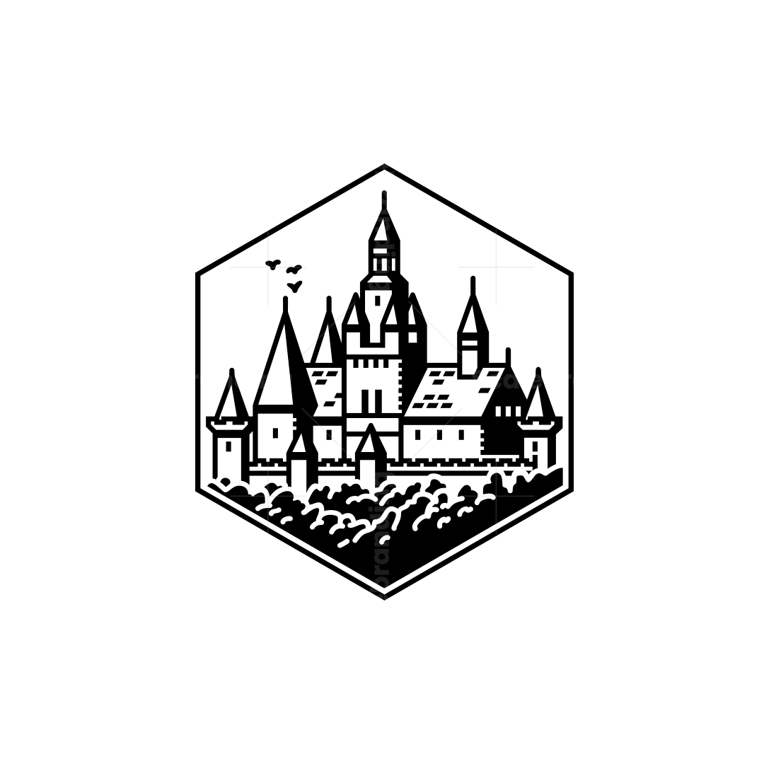 Classic Medieval Castle Flat Detail Hexagon Logo | Scalebranding