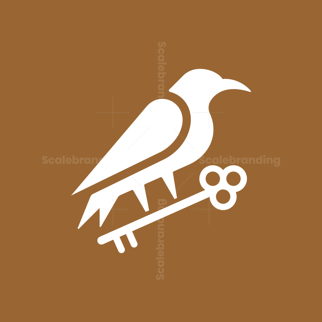 Minimalist Elegant Raven Bird Holding Key Logo | Scalebranding