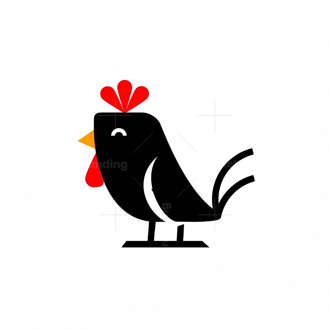 Black Chicken Red Heart Logo Minimalist Love Chicken Mark Logo