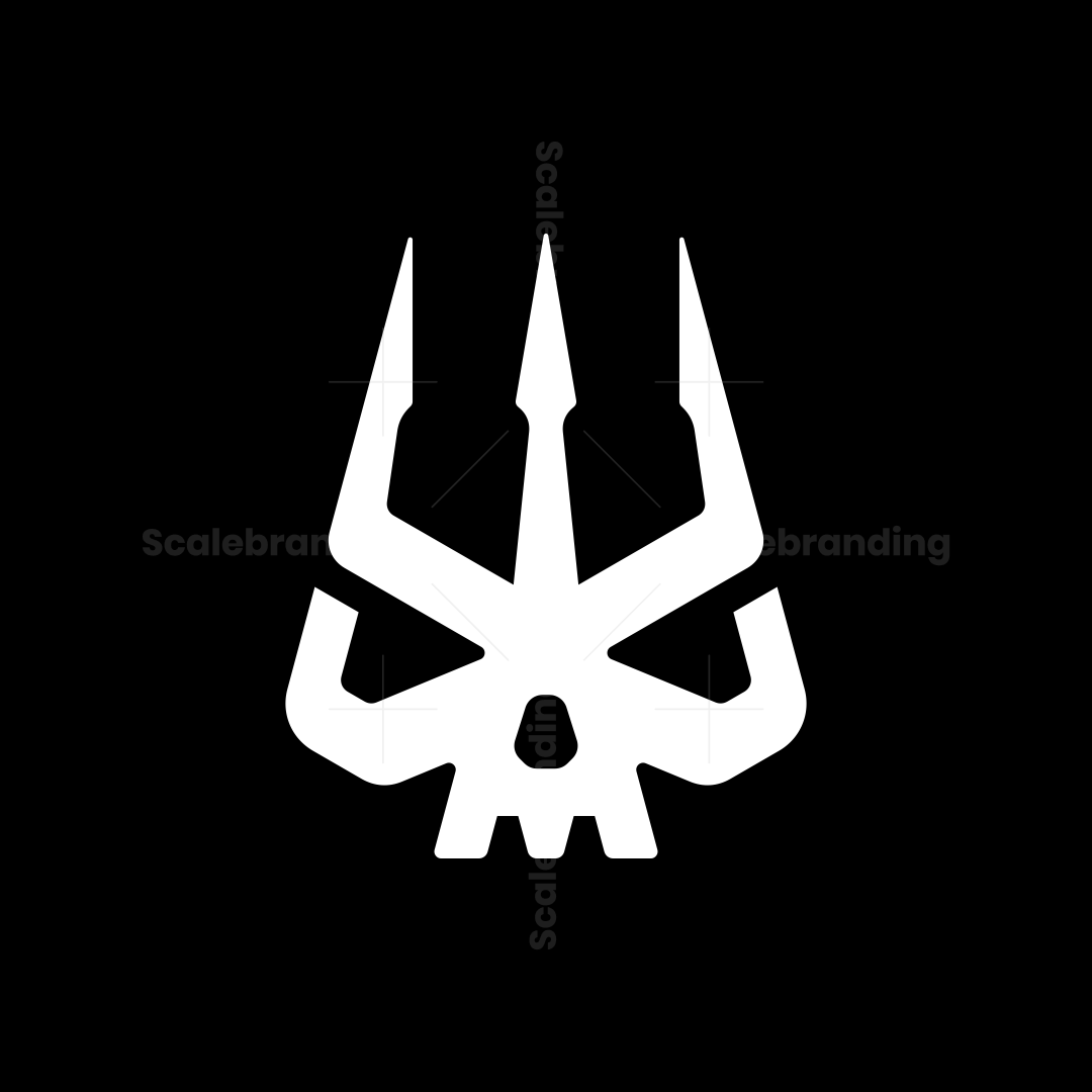 Iconic Modern Trident Skull Head Logo | Scalebranding