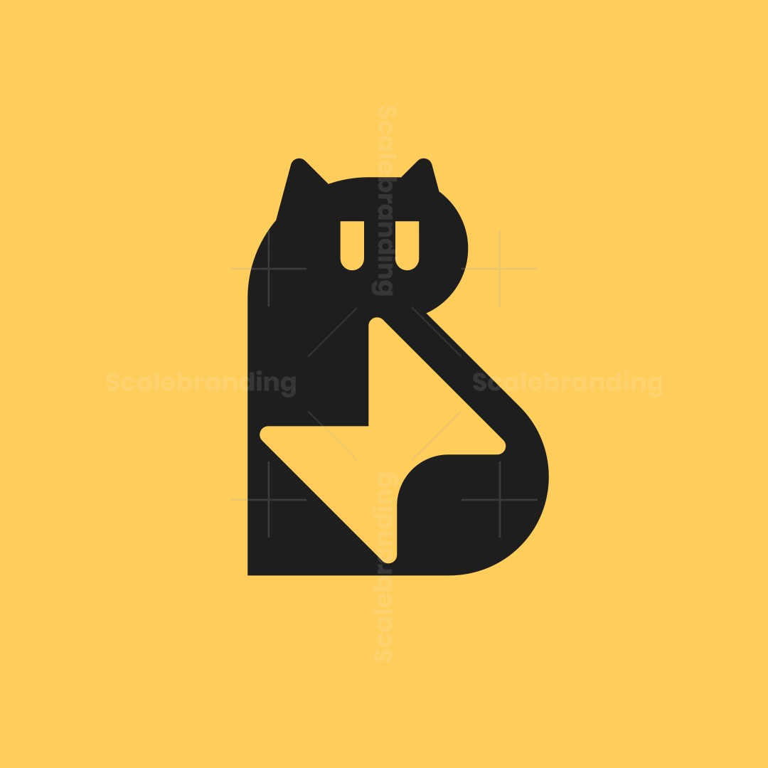 Negative space lightning black cat logo | Scalebranding