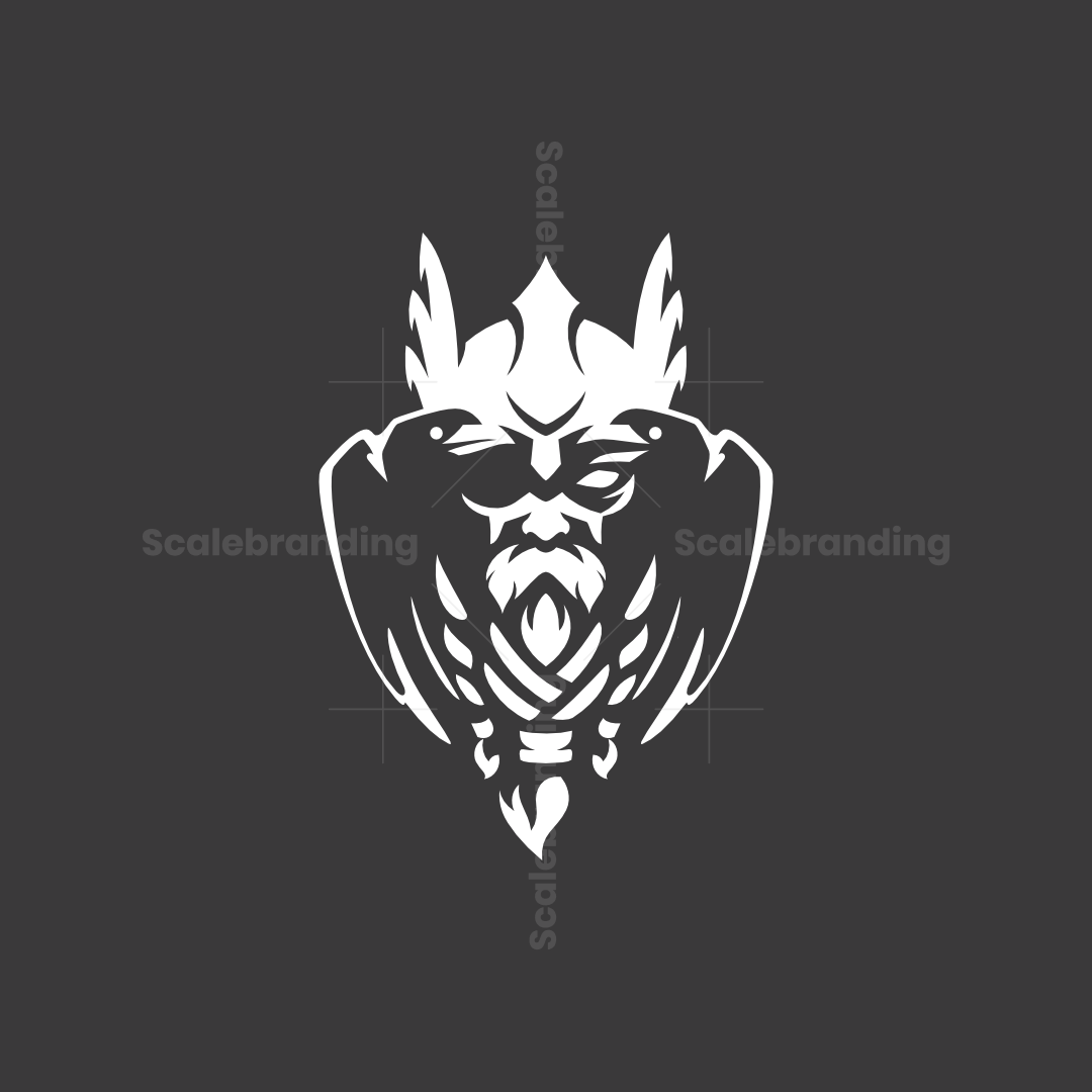 Masterfully Crafted Legendary Norse God Odin With His Two Ravens Logo ...