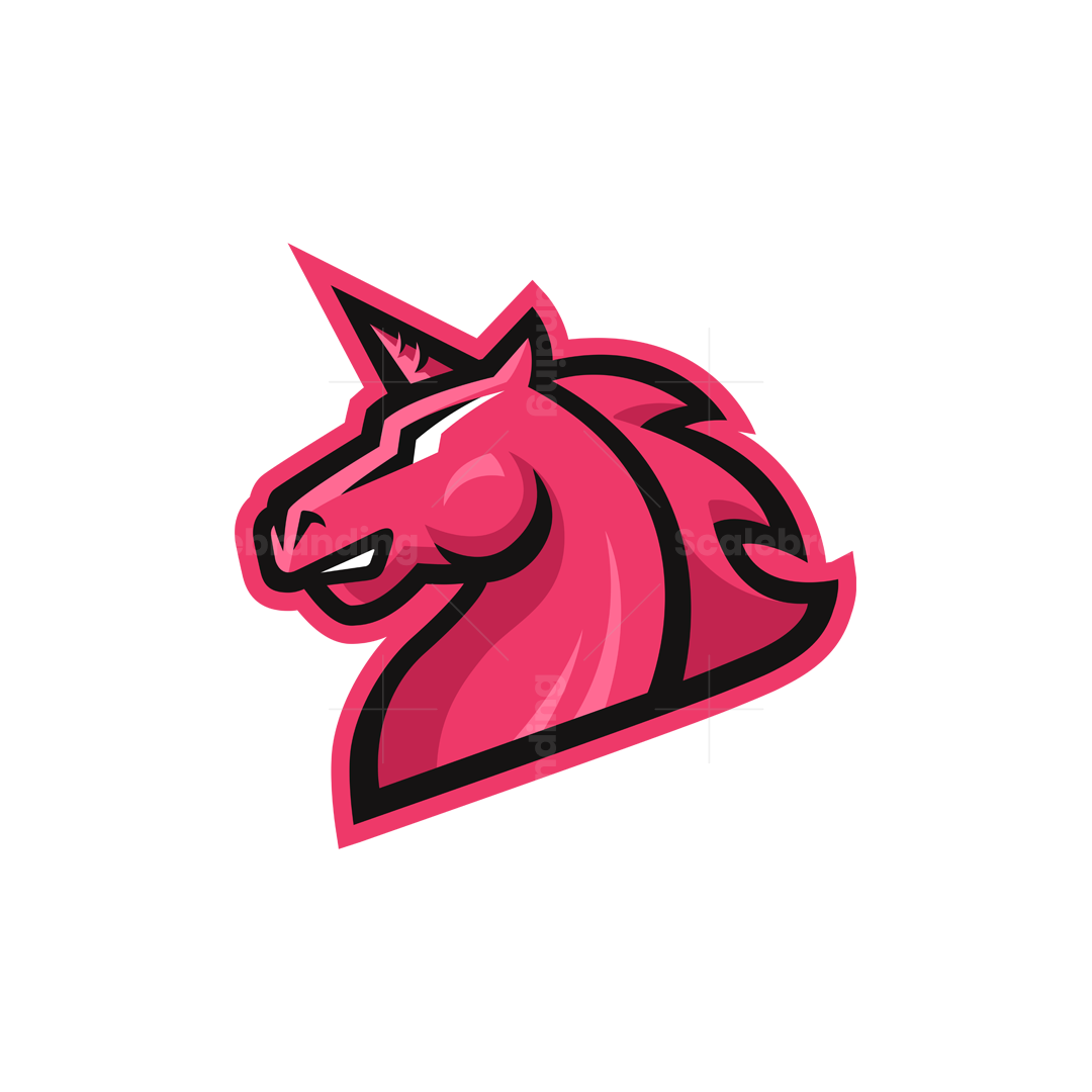 Pink Unicorn Head Emblem for Gaming Brands logo | Scalebranding