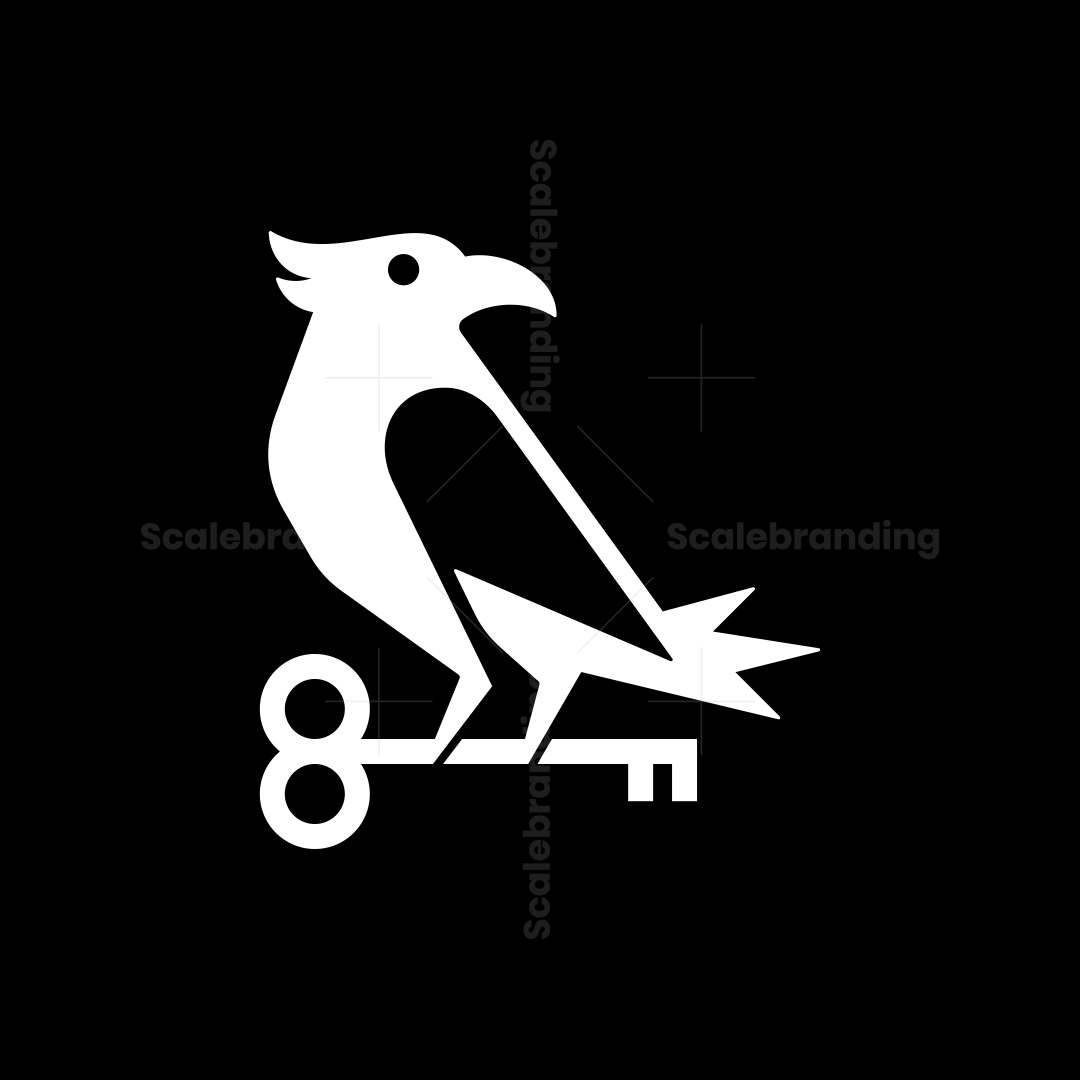 Modern Raven Bird Holding A Key Logo | Scalebranding