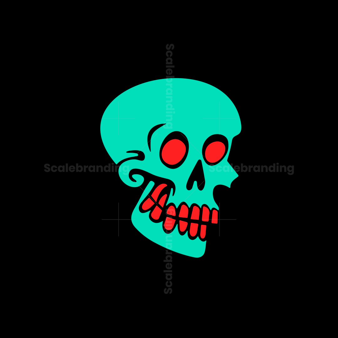 Turquoise Skull With Red Eyes Logo | Scalebranding