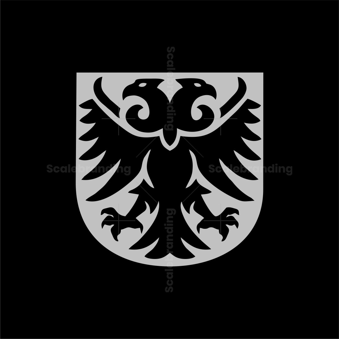 2 Headed Eagle Logo Eagle Two Headed Heraldry With Pair Swords Vector
