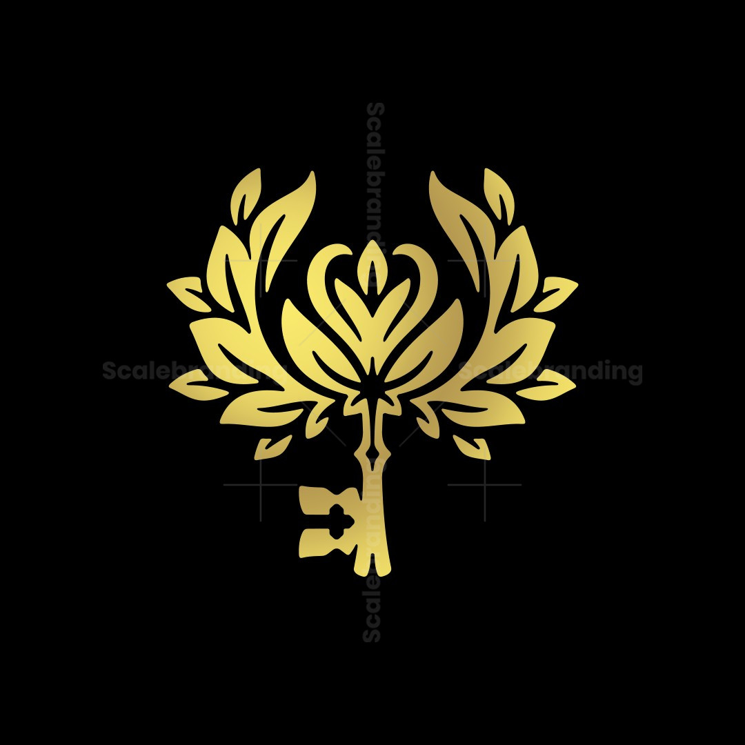 Verdant Leaves Golden Key Logo | Scalebranding