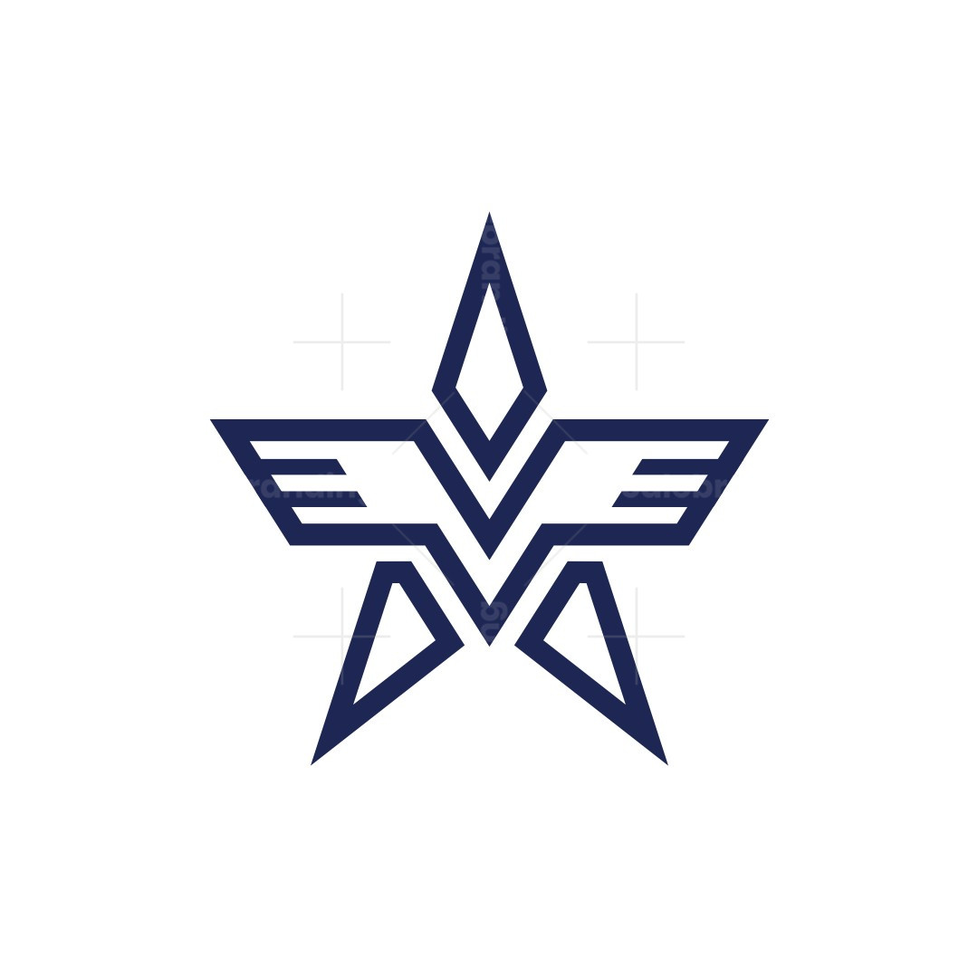 Star With Wings Logo Circle Star Wings Logo Black White Stock Vector